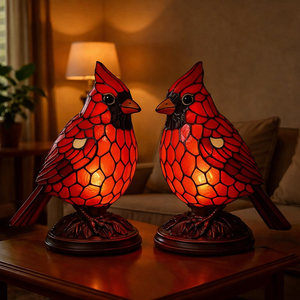 2 Piece Cardinal Stained Glass Table Lamp Night Light Love Bird Set ...