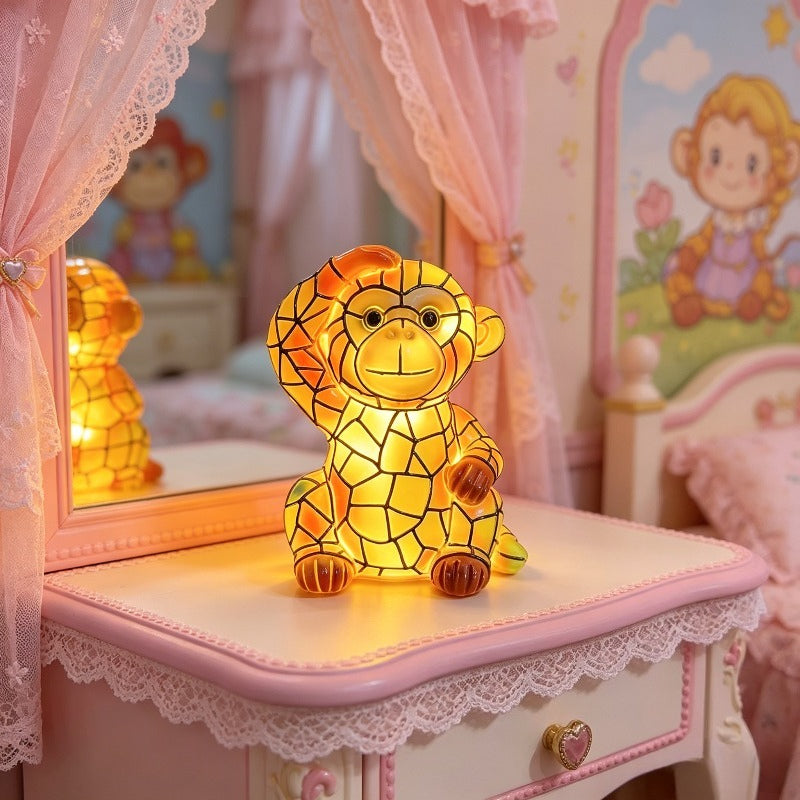 Punch Monkey Stained Glass Night Light Lamp Zoo Animal Tiffany Curious ...