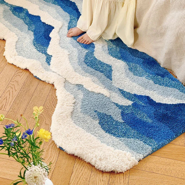 Ocean Beach Carpet Long Rug Waves Tropical Bathroom Door Mat Illusion ...