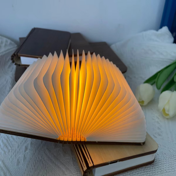 Folding Wooden Book Lamp Light Rechargeable Reading RGB Library Mom ...