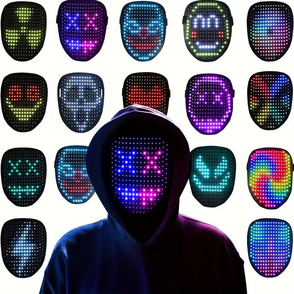 Halloween Smart Mask LED Programmable Rechargeable Gesture Sensor Glow ...