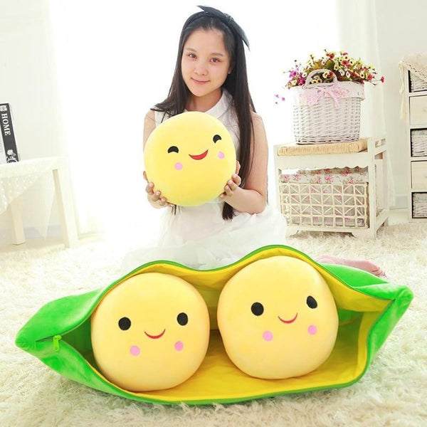 Peapod Pillow Plush Stuffed Smile Yellow Green Emoji Sleep Snap Bean ...