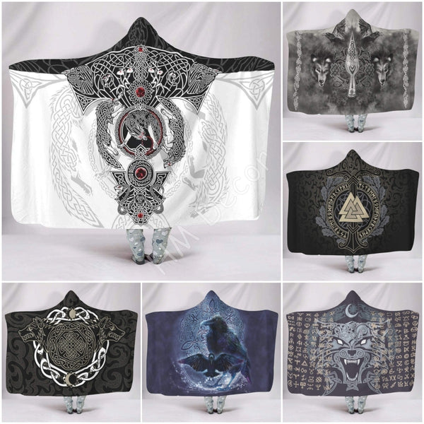 Viking Hooded Throw Blanket Hoodie Snuggie Eagle Wolf Triquetra Raven ...